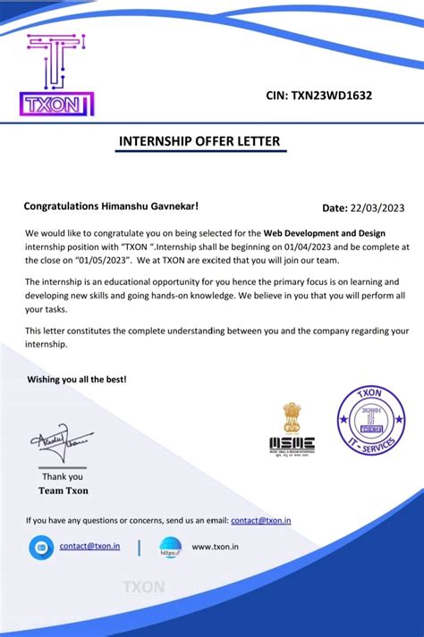 Himanshu Gavnekar On Linkedin Txon Webdevelopment Internship