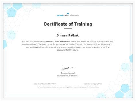 Shivam Pathak On Linkedin Internshalatrainings