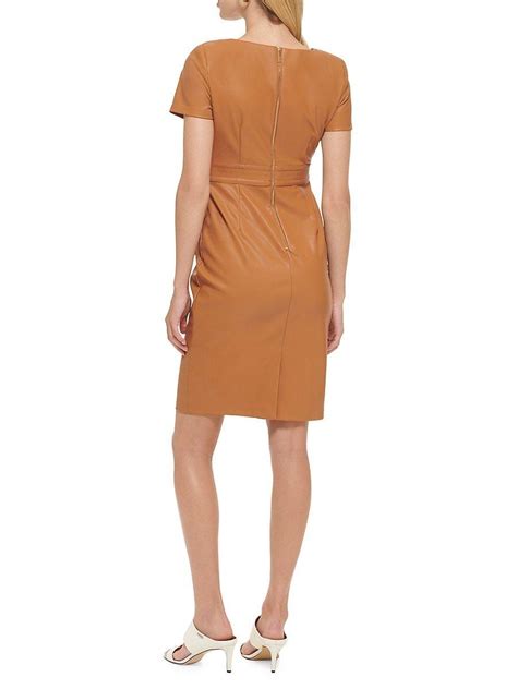 Calvin Klein Belted Faux Leather Sheath Dress Lyst