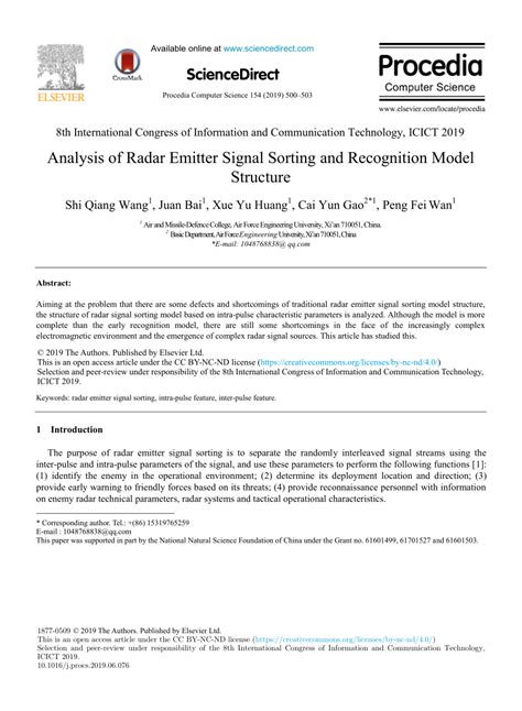 PDF Analysis Of Radar Emitter Signal Sorting And Recognition Model Structure
