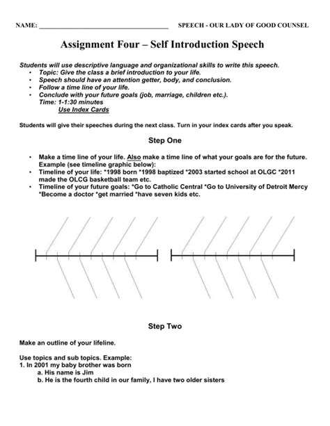 Self Introduction Speech Assignment Life Timeline And Goals