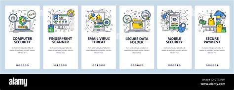 Vector Web Site Linear Art Onboarding Screens Template Cyber Security