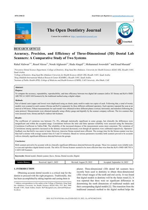 Pdf Accuracy Precision And Efficiency Of Three Dimensional 3d Dental Lab Scanners A