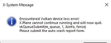 Vulcan Device Loss Error XP Technical Support Cubby S Corner X Plane Org Forum