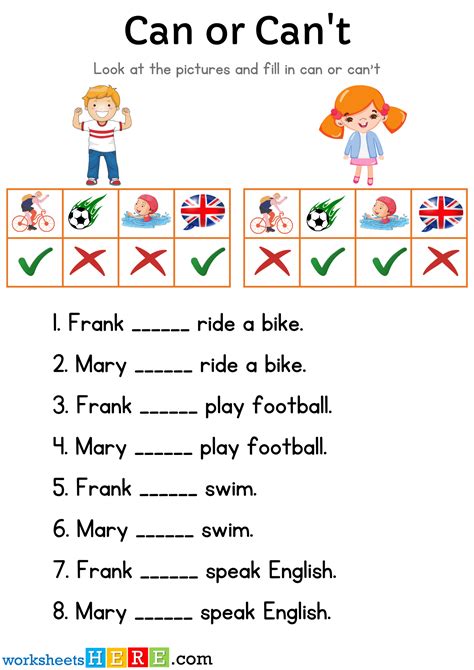 Can Or Can T Exercises And Answers With Pictures Examples PDF Worksheet