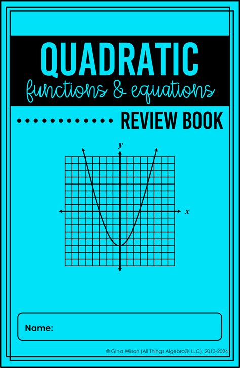 Quadratic Functions And Equations Review Book All Things Algebra®