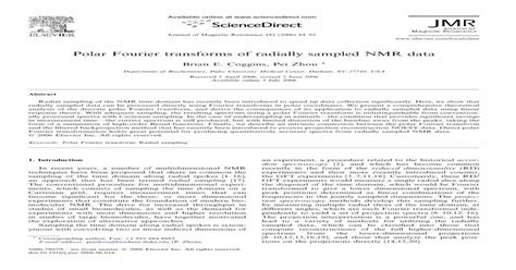 Pdf Polar Fourier Transforms Of Radially Sampled Nmr Data · Polar Fourier Transforms Of