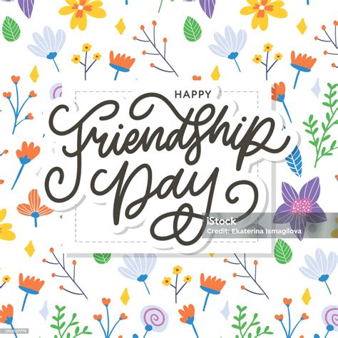 우정의 날 꽃을 축하하기위한 텍스트와 요소와 우정 날 벡터 일러스트 국제 우정의 날에 대한 스톡 벡터 아트 및 기타 이미지 국제 우정의 날 문자 배경 주제 Istock
