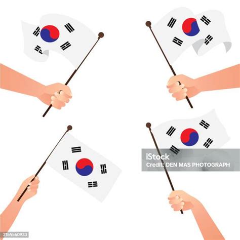 벡터 평면 디자인 일러스트 손 잡고 대한민국 독립 기념일의 국기를 흔들고 흰색 배경에 애국적인 개념 개념에 대한 스톡 벡터 아트 및 기타 이미지 Istock