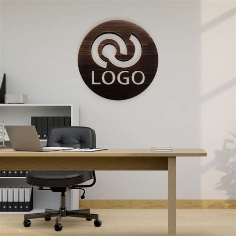Wood Logo Sign Circle Format Office Wall Sign Wood Logo Custom Laser