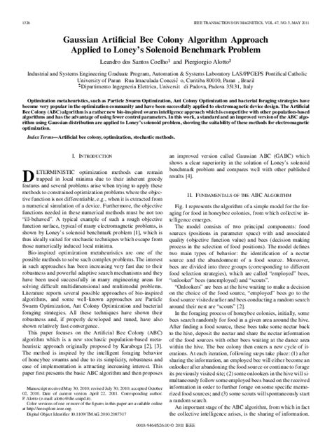 Pdf Gaussian Artificial Bee Colony Algorithm Approach Applied To