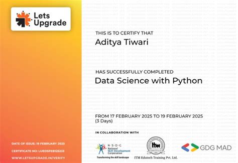 Datascience Letsupgrade Python Machinelearning Al Certification Aditya Tiwari