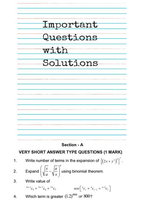 Class 11 Maths Binomial Theorem Notes All Important Notes