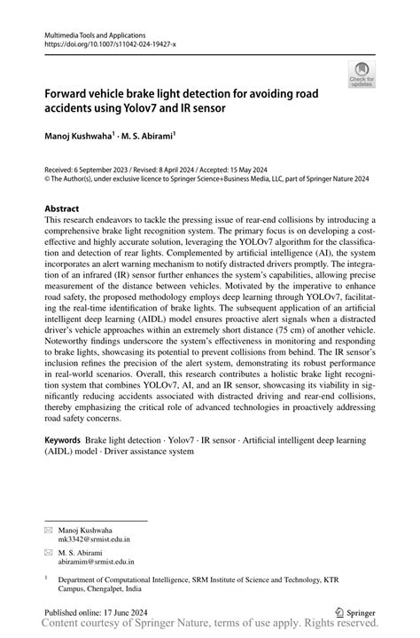Forward Vehicle Brake Light Detection For Avoiding Road Accidents Using
