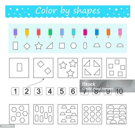 색칠하기 모양으로 색상 기하학적 모양의 숫자를 배우십시오 어린이 교육에 대 한 벡터 그림입니다 평면 디자인 0명에 대한 스톡 벡터 아트 및 기타 이미지 Istock