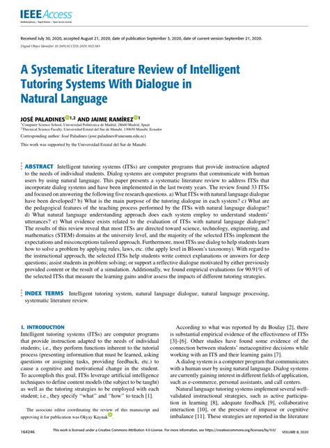 Pdf A Systematic Literature Review Of Intelligent Tutoring Systems With Dialogue In Natural