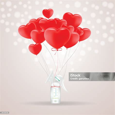 모유 수 유 어머니와 자식 Baloons 배경에 고립 된 모유를 젖 병에 대 한 우유 공급을 증가를 수동 유 방 펌프 벡터 일러스트 레이 션 0명에 대한 스톡 벡터 아트 및