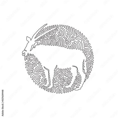 Continuous One Curve Line Drawing Of Adorable Oryx Abstract Art In Circle Single Line Editable