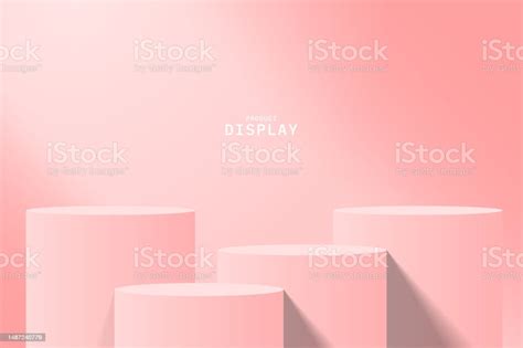 추상적인 사실적인 분홍색 실린더 연단 또는 제품 전시를 위한 대 모형 템플릿을 위한 최소한의 벽 장면에서 3d 벡터 렌더링 제품 발표 또는 판촉의 날을 위한 무대 0명에