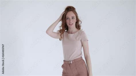 Sexy Model With Red Hair Posing On White Background Frames Per Second Stock Video Adobe Stock