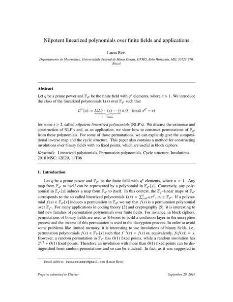 Pdf Nilpotent Linearized Polynomials Over Finite Fields And Applications