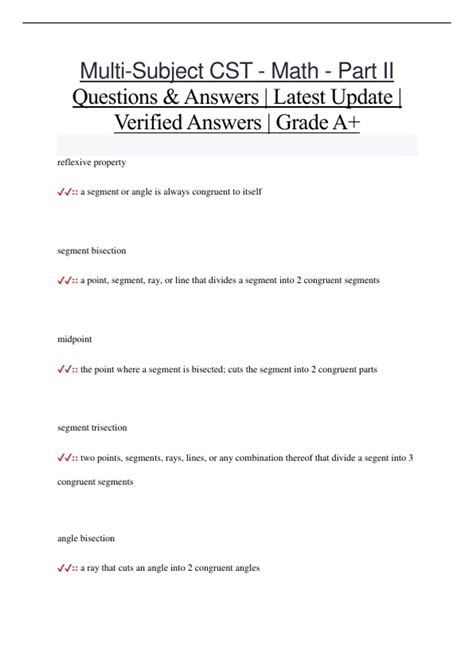 Multi Subject Cst Math Part Ii Questions And Answers Latest Update