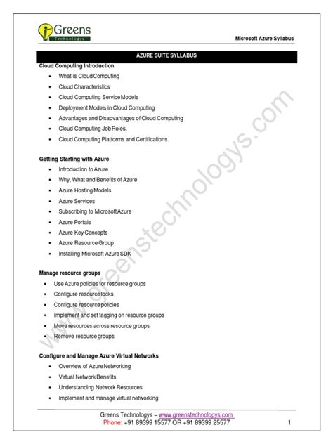 microsoft azure syllabus greenstechnologys download free pdf