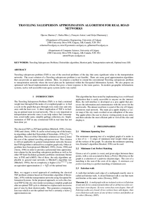 pdf traveling salesperson approximation algorithm for real road networks