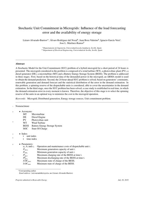Pdf Stochastic Unit Commitment In Microgrids Influence Of The Load Forecasting Error And The