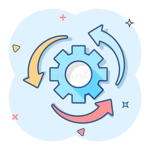Workflow Process Icon In Comic Style Gear Cog Wheel With Arrows Vector Cartoon Illustration