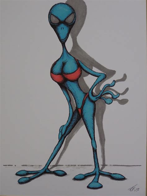 Print Of Sassy Alien In Bikini Original Marker Drawing Etsy