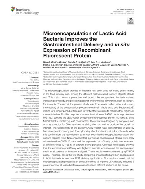 Pdf Microencapsulation Of Lactic Acid Bacteria Improves The