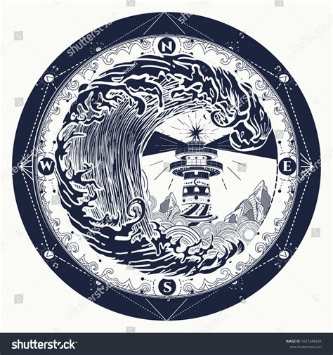 Lighthouse Rose Compass Tshirt Design Symbol Stock Vector Royalty Free 1027448245 Shutterstock