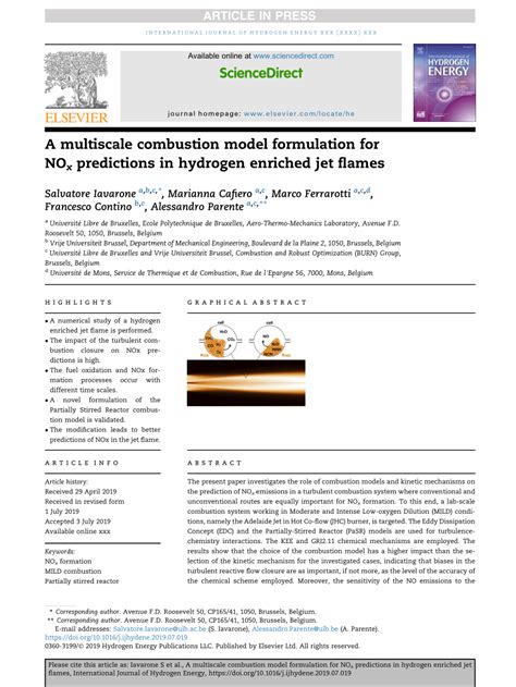 Pdf A Multiscale Combustion Model Formulation For No Predictions In Hydrogen Enriched Jet Flames