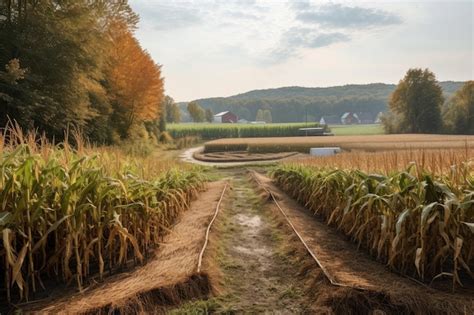 Premium AI Image Bioenergy Plant With Rows Of Crops And Biomass Being Harvested Created With