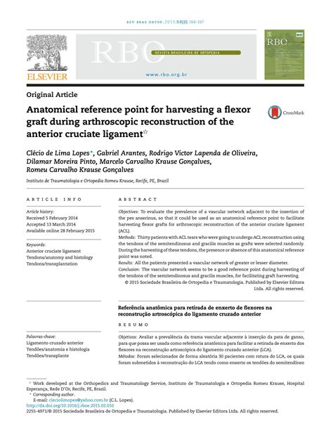 Solution Anatomical Reference Point For Harvesting A Flexor Graft During Arthroscopic