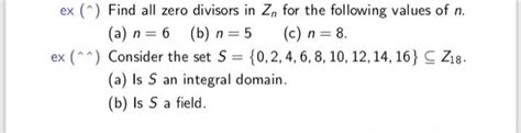 solved ex find all zero divisors in z for the following