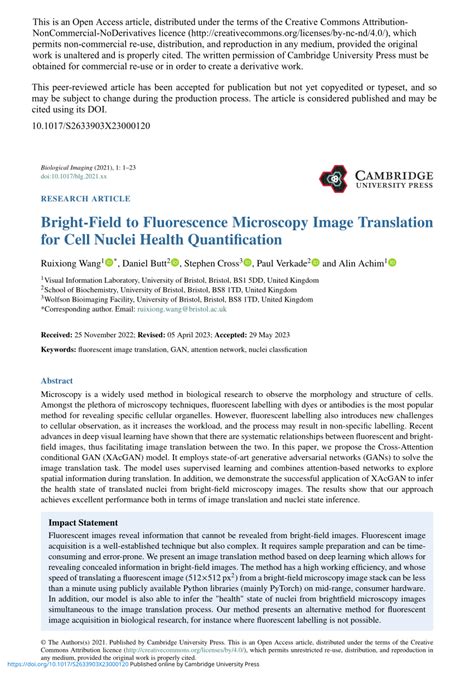 Pdf Bright Field To Fluorescence Microscopy Image Translation For Cell Nuclei Health