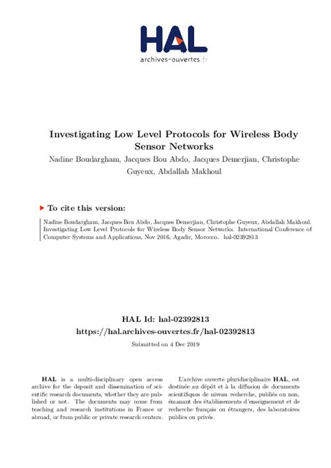 Pdf Investigating Low Level Protocols For Wireless Body Sensor Networks