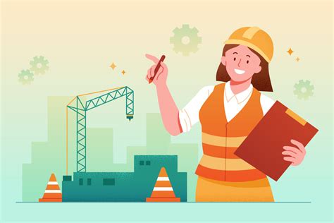 Female Worker At Construction Site Flat Illustration Of Female Civil Engineer Holding Clipboard