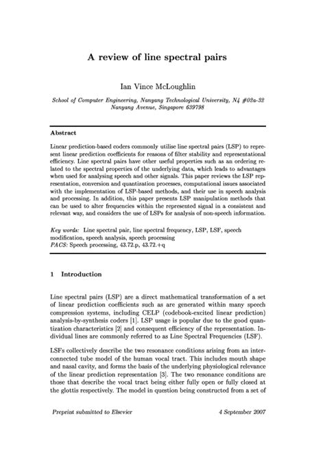 Pdf A Review Line Spectral Pairs