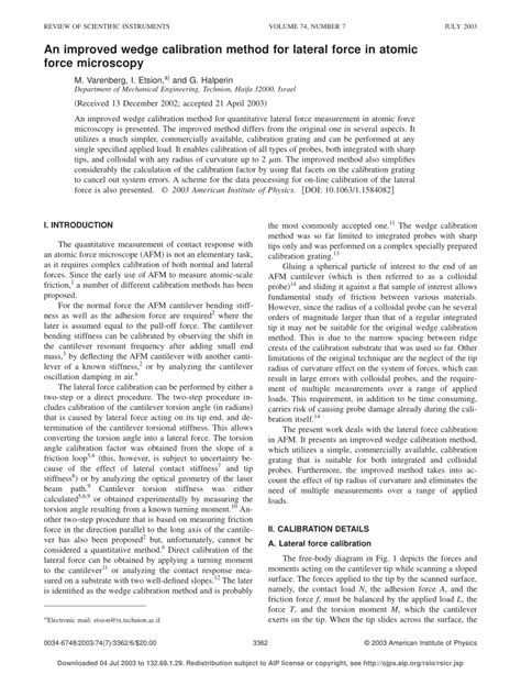 Pdf An Improved Wedge Calibration Method For Lateral Force In Atomic Force Microscopy