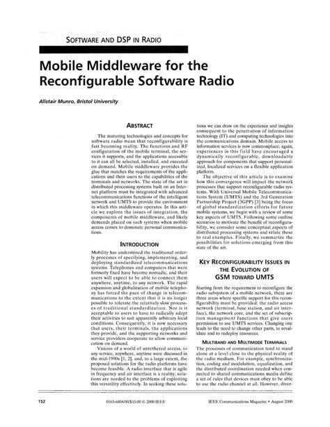 Pdf Mobile Middleware For The Reconfigurable Software Radio