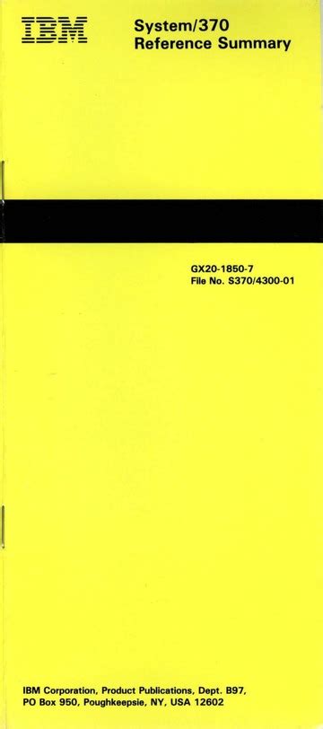 Ibm 370 Referencecard Gx20 1850 7 System 370 Reference Summary