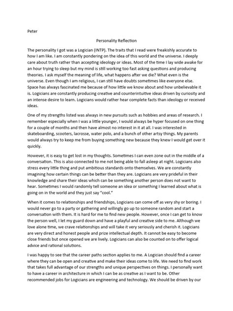 Personality Reflection Pdf Logic Thought
