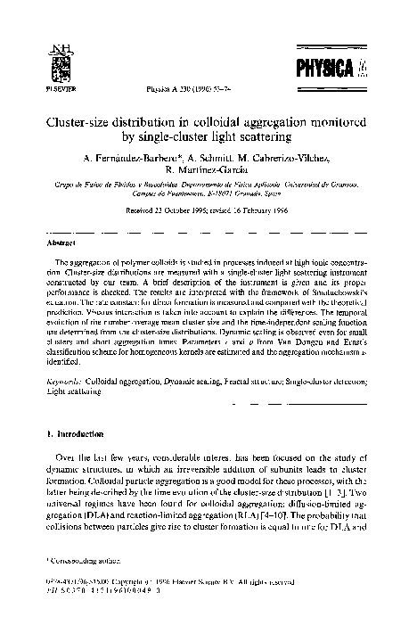 Pdf Cluster Size Distribution In Colloidal Aggregation Monitored By