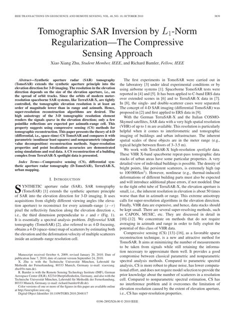 Pdf Tomographic Sar Inversion By L1 Norm Regularization—the Compressive Sensing Approach
