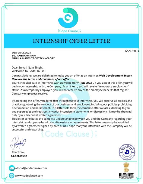 Sujyoti Nam Singh On Linkedin Codeclause Webdevelopment Internship Offerletter Intern
