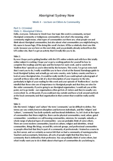 Week 4 Elders And Community Lecture Transcript Aboriginal Sydney Now Week 4 Lecture On