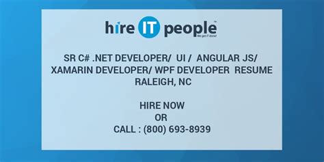 Sr C Net Developer Ui Angular Js Xamarin Developerwpf Developer Resume Raleigh Nc Hire